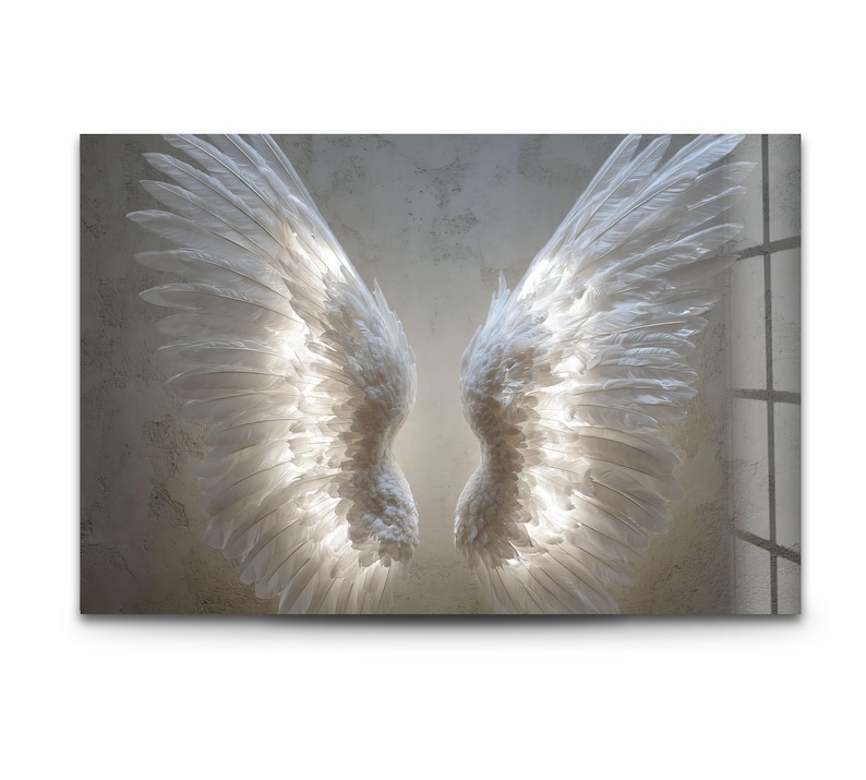 Angel Wings Tempered Glass Wall Art, Spiritual Feather Glass Printing ...