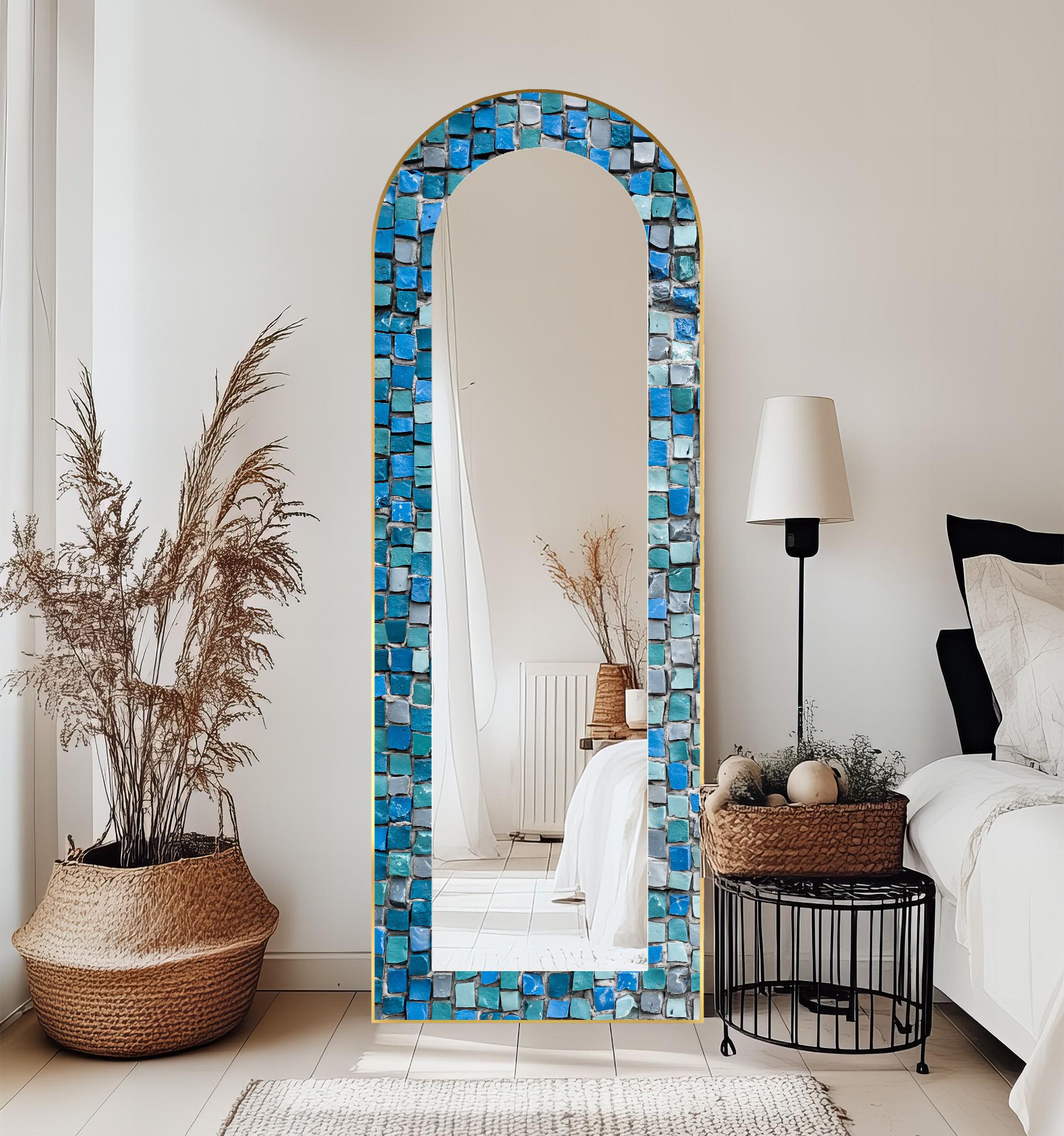 Ocean Blue Mosaic Arch Mirror: Coastal Boho Full Length Wall Mirror - Etsy