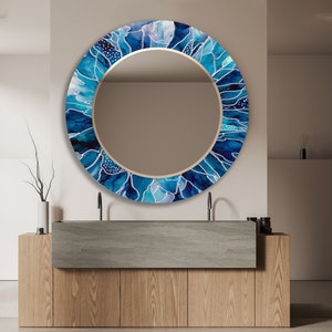 Blue Abstract Wall Mirror: Modern Tempered Glass Decorative Frame - Etsy