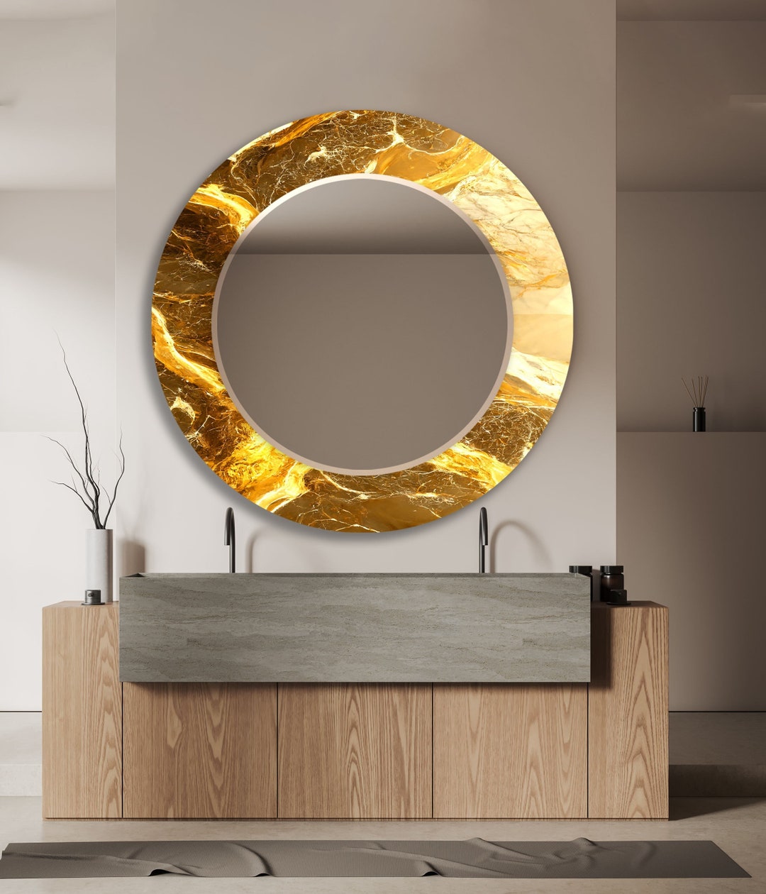 Gold Marble Round Wall Mirror: Modern Vanity Decor - Etsy