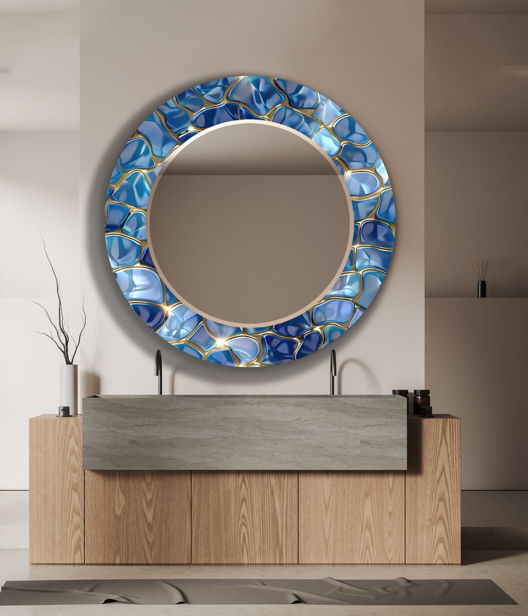 Tempered Glass Mirror Wall Decor for Blue Bathroom Mirror-glass Wall ...