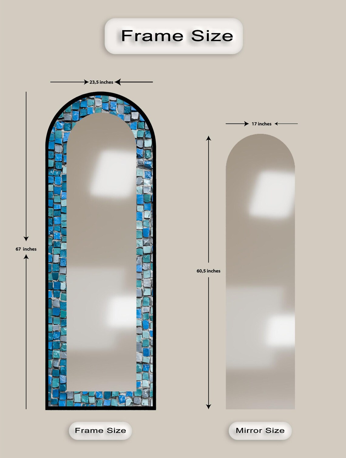 Ocean Blue Mosaic Arch Mirror: Coastal Boho Full Length Wall Mirror - Etsy