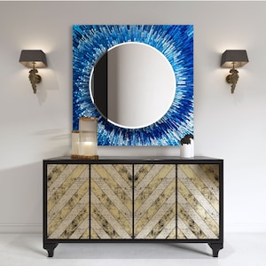 Blue Sunburst Glass Wall Mirror: Radiant Modern Decor - Etsy