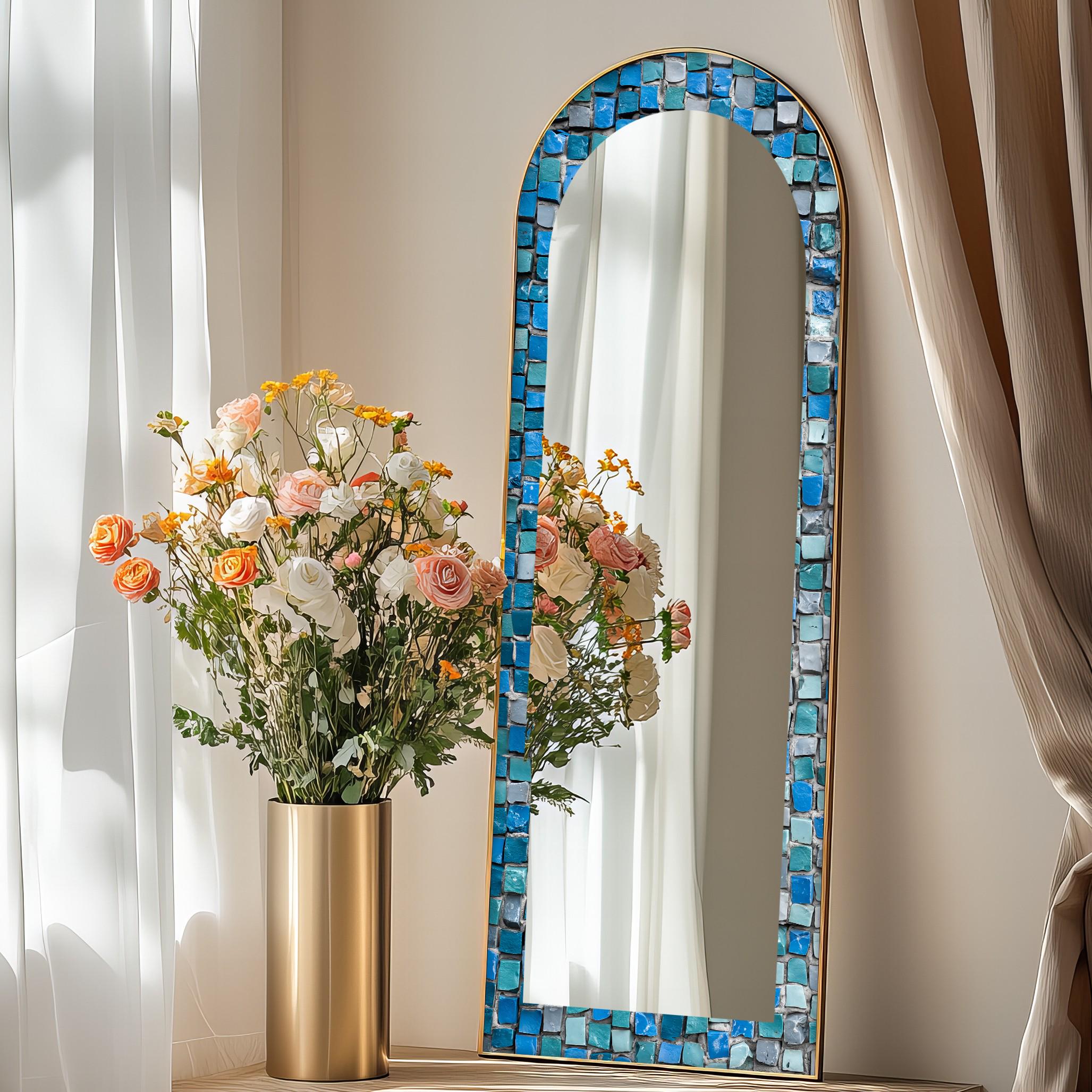 Ocean Blue Mosaic Arch Mirror: Coastal Boho Full Length Wall Mirror - Etsy