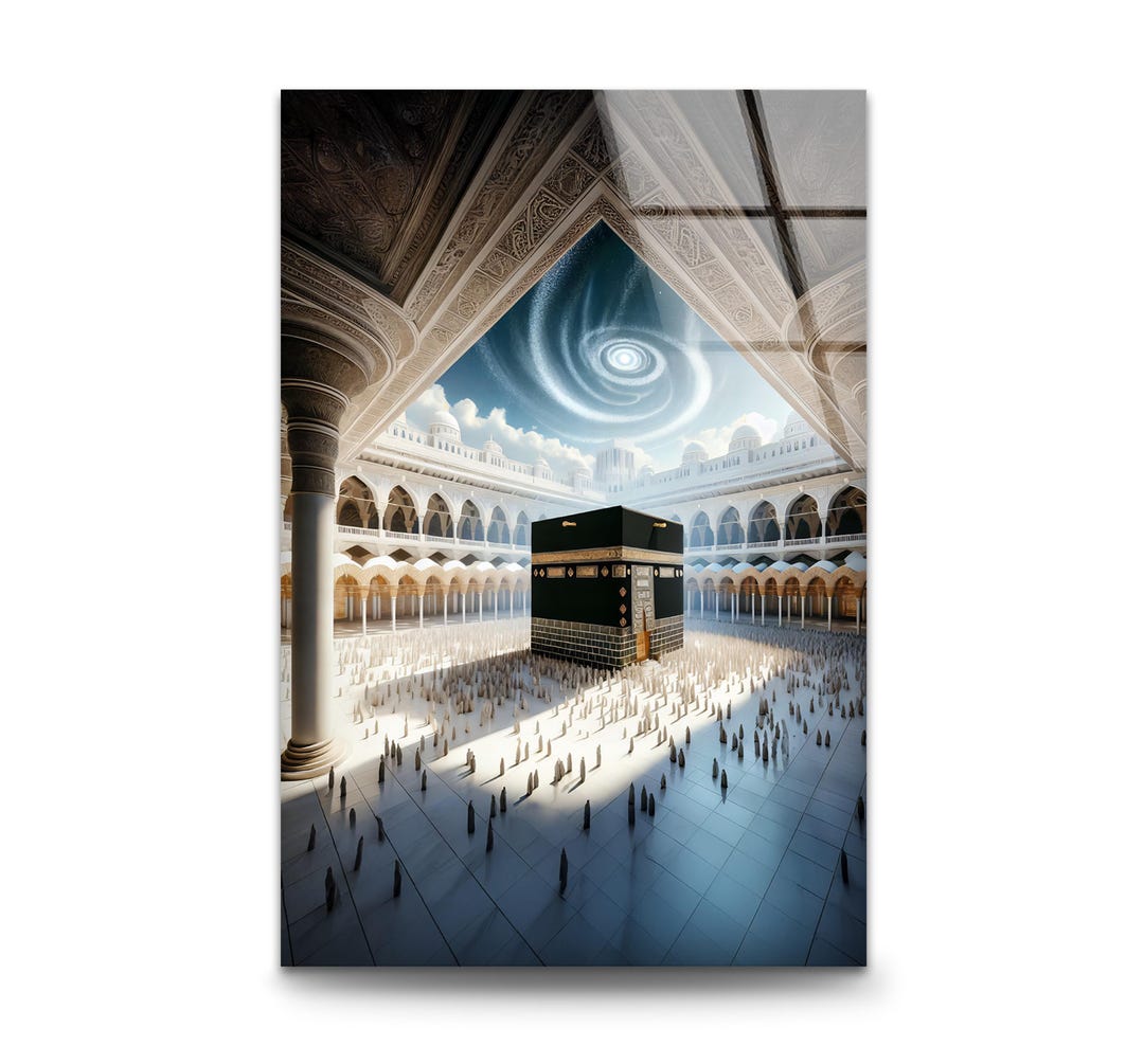 Kaaba Light Spiral Glass Wall Art – Islamic Wall Decor With Sacred ...