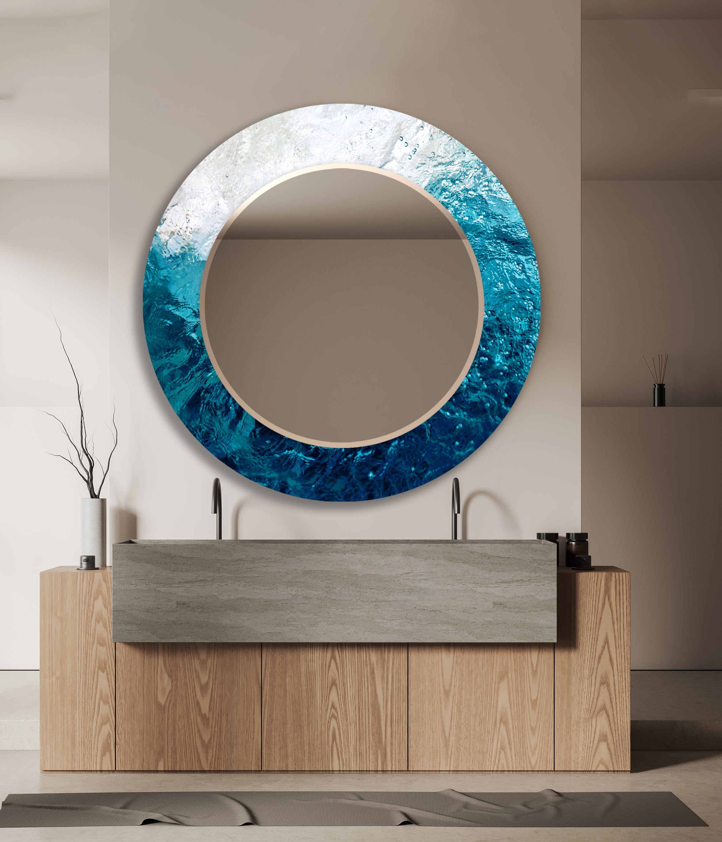 Ocean Wave Tempered Glass Wall Mirror: Coastal Blue Beach Decor - Etsy
