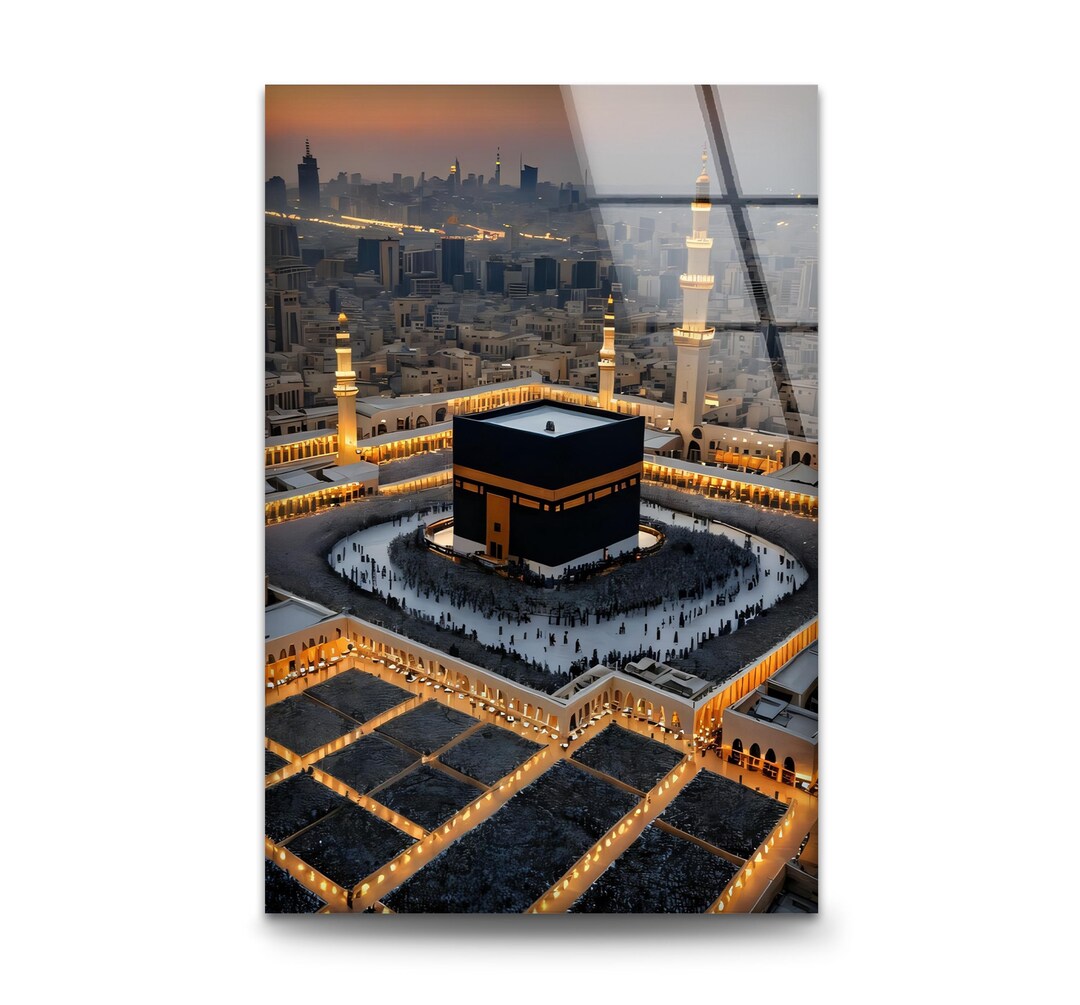 Aerial Kaaba View Glass Wall Art – Islamic Wall Decor of Mecca at ...
