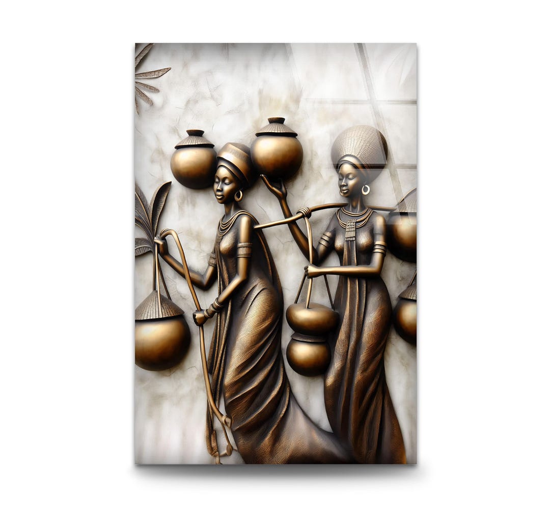 African Women Glass Wall Art – Bronze Tribal Glass Print, Ethnic ...