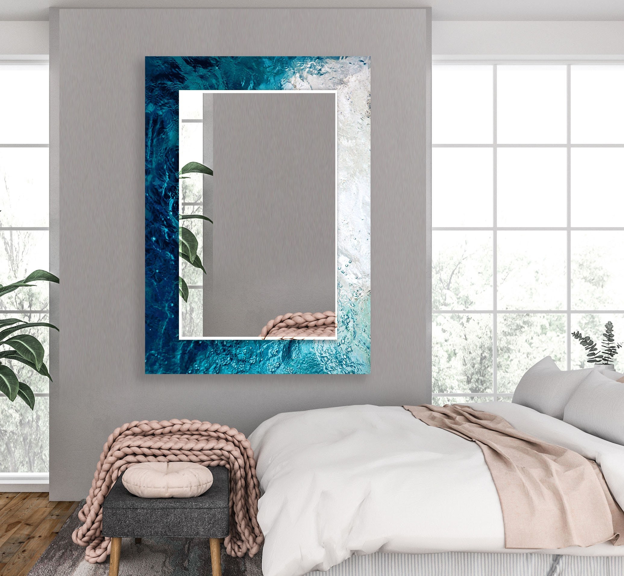 Ocean Wave Tempered Glass Wall Mirror: Coastal Blue Beach Decor - Etsy