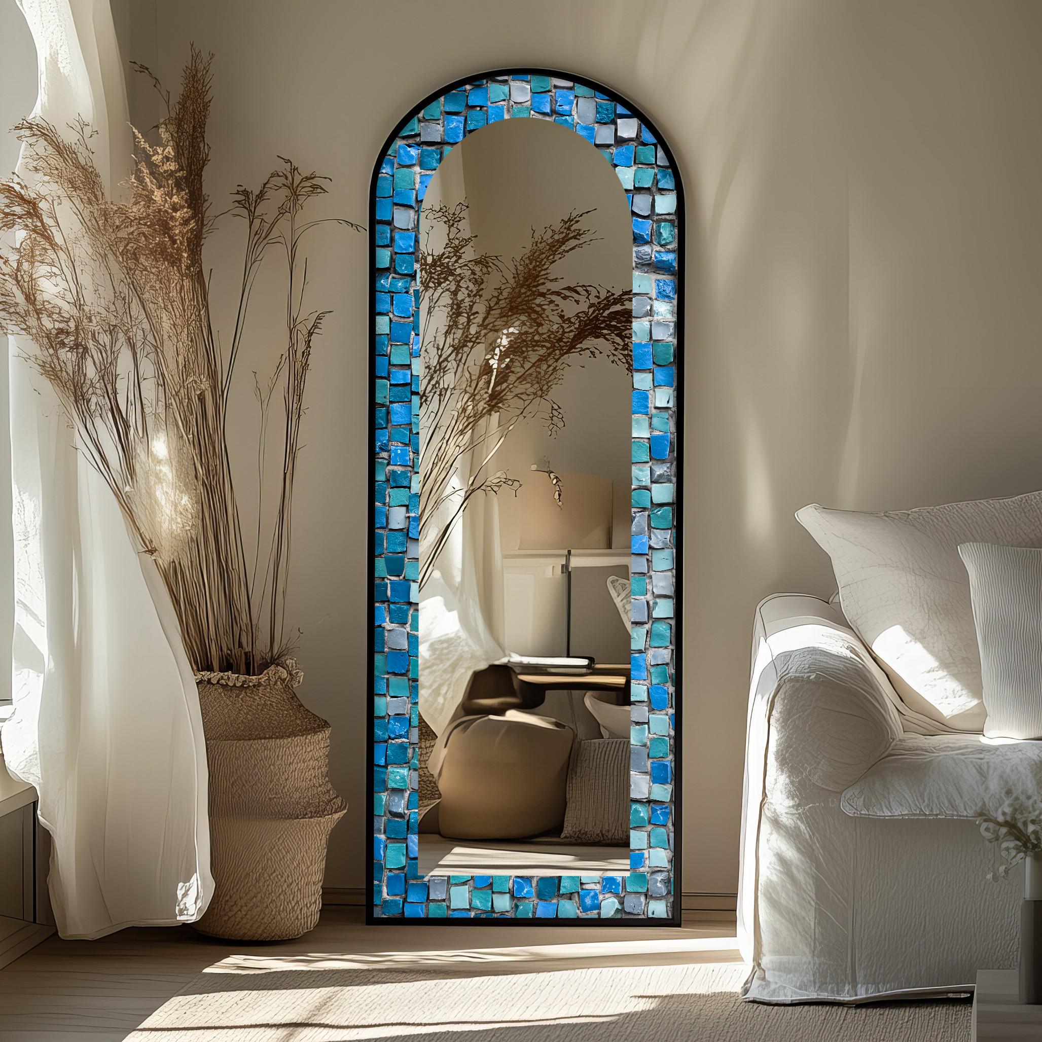 Ocean Blue Mosaic Arch Mirror: Coastal Boho Full Length Wall Mirror - Etsy