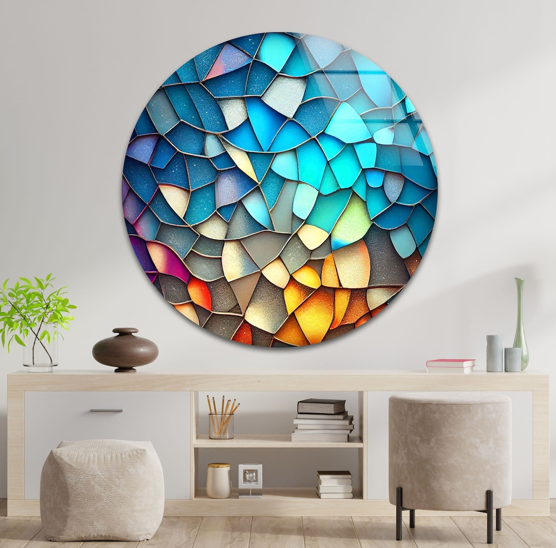 Round Stained Glass Wall Art: Abstract Mosaic, Modern Home Decor - Etsy