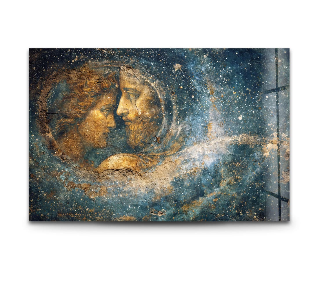Ancient Fresco Glass Wall Art – Gold & Blue Portrait Glass Printing - Etsy