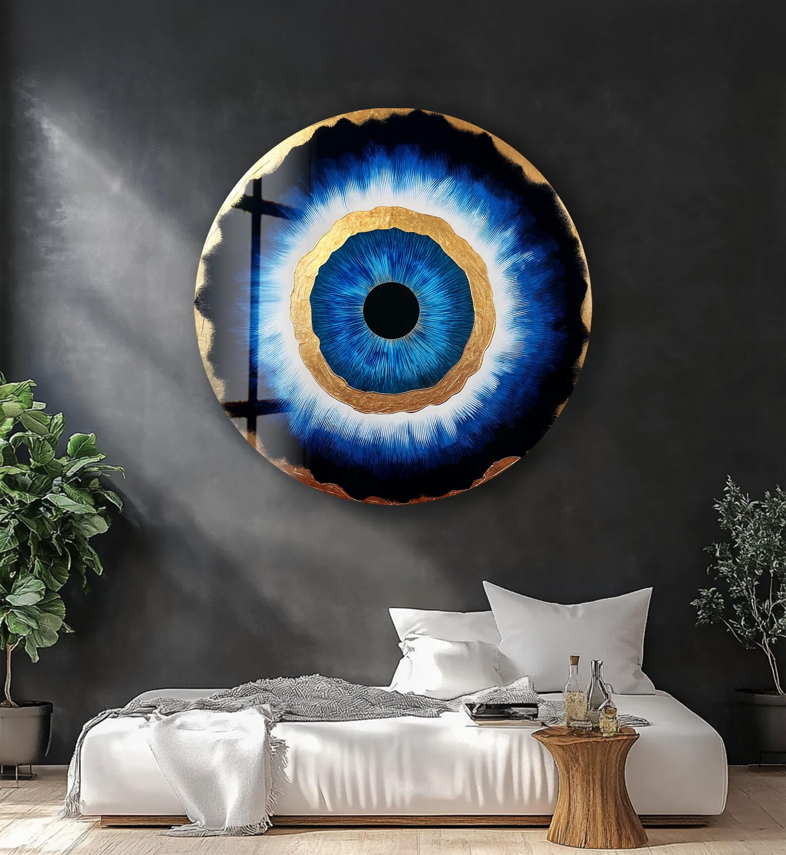 Blue Evil Eye Glass Wall Art: Modern Gold Accent, Protective Print - Etsy