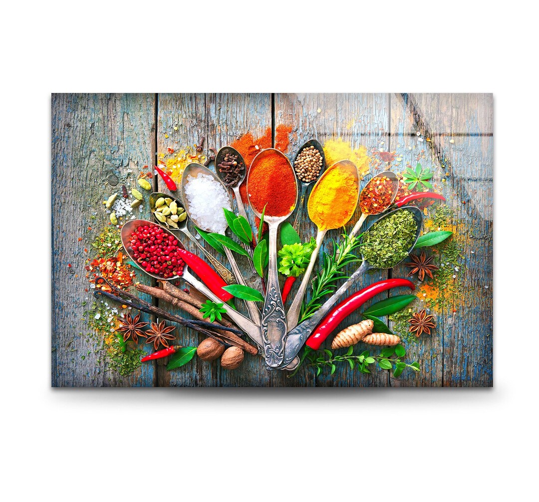 Spice Kitchen Glass Wall Art - Vibrant Culinary Decor-rustic Food ...