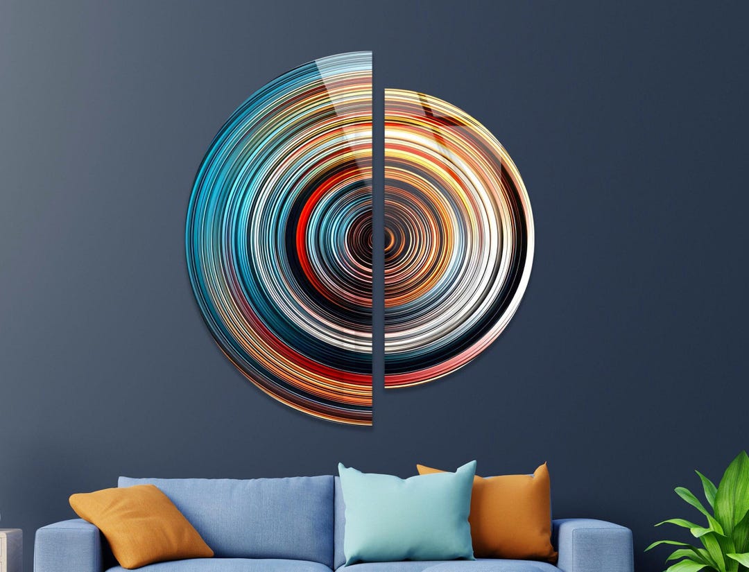 Geometric Glass Wall Art: Modern Colorful Spiral - 2 Piece Set - Etsy
