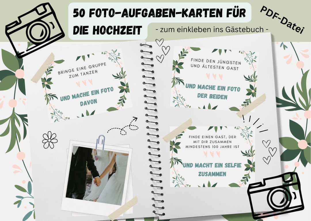 50 Interactive and Creative Photo Task Cards for Weddings, Instant ...