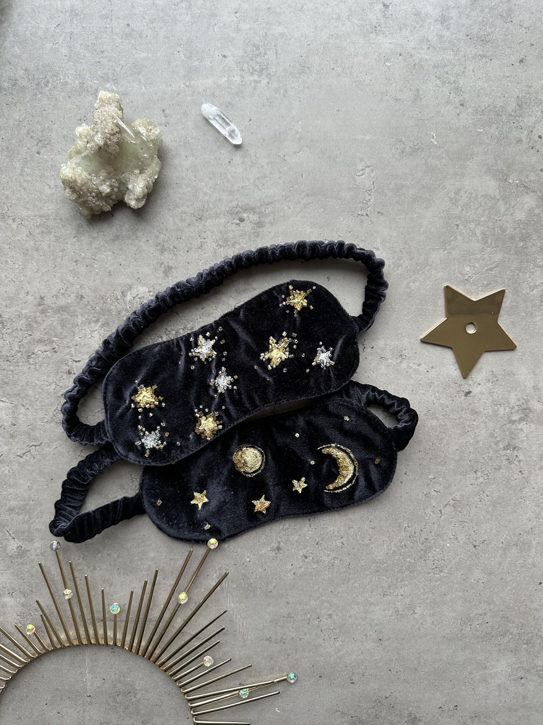 Velvet Sleeping Mask With Silk Lining, Handpainted and Beaded Sleep ...