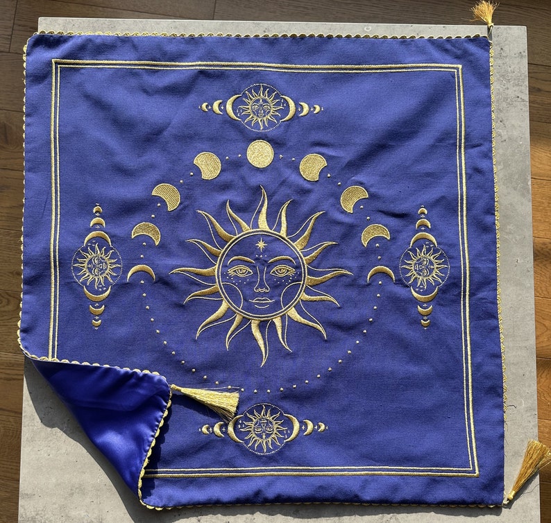 Tarot Cloth With Sun and Stars, Celestial Tablecloth With Silk Lining ...