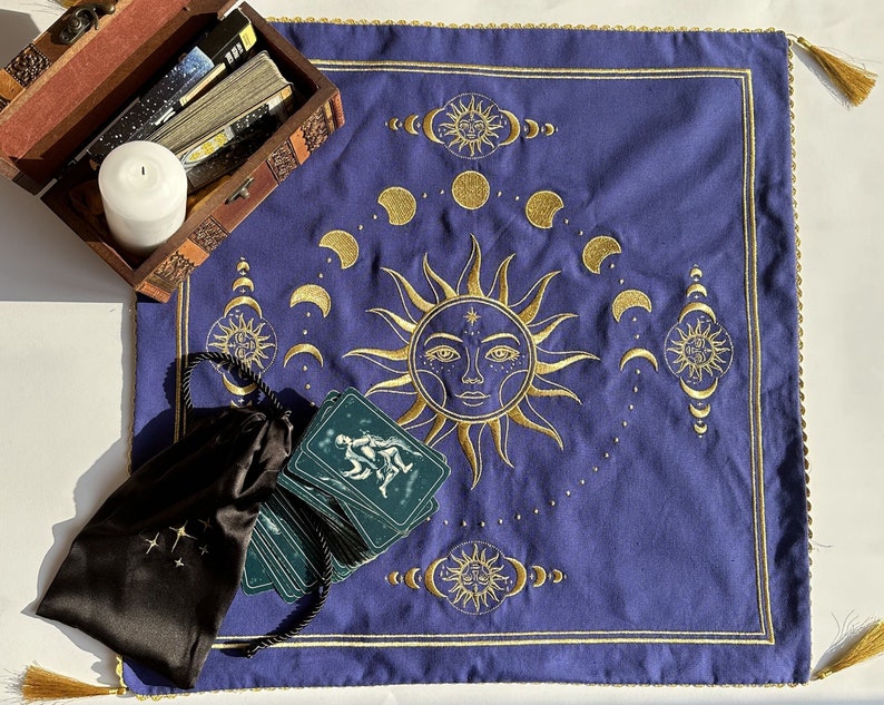 Tarot Cloth With Sun and Stars, Celestial Tablecloth With Silk Lining ...