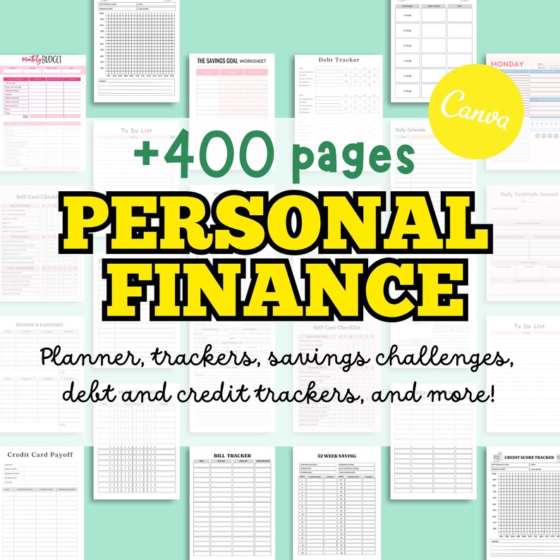 Budget Planner Finances Bundle Canva Template, Personal Finances Budget ...