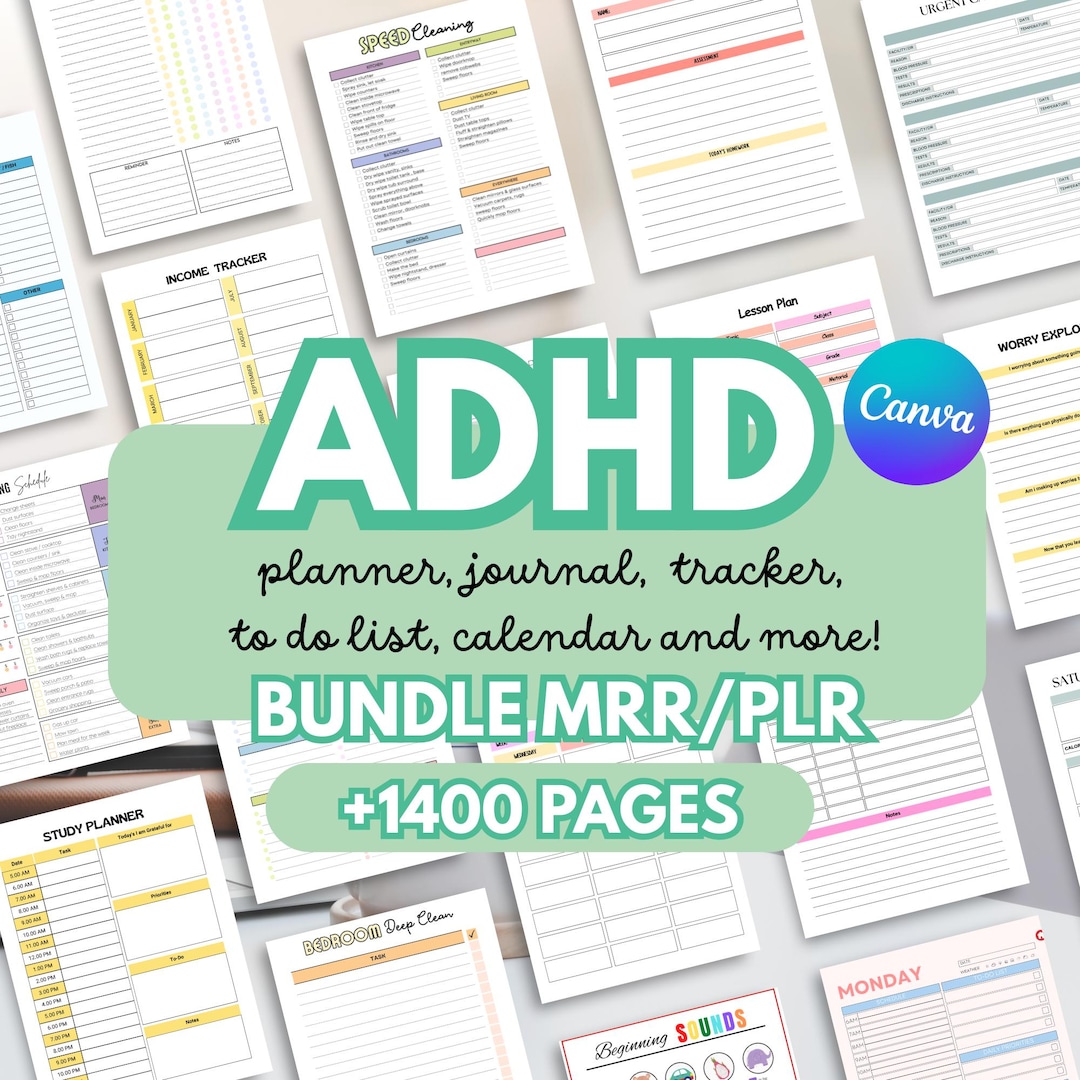 ADHD Planner Bundle PLR 1400+ Pages Printable ADHD Planner for Kids and ...
