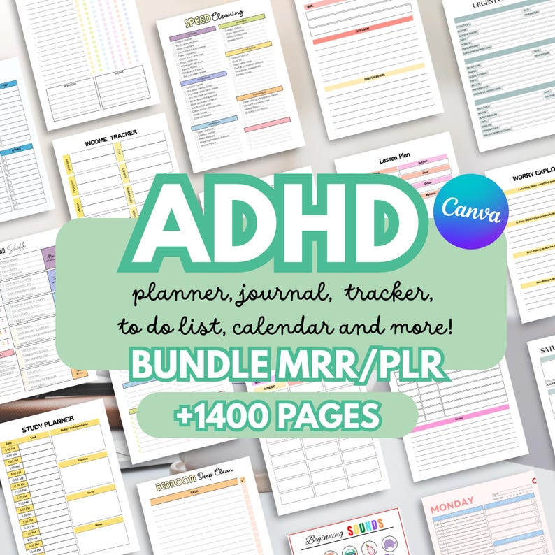 ADHD Planner Bundle PLR 1400+ Pages Printable ADHD Planner for Kids and ...