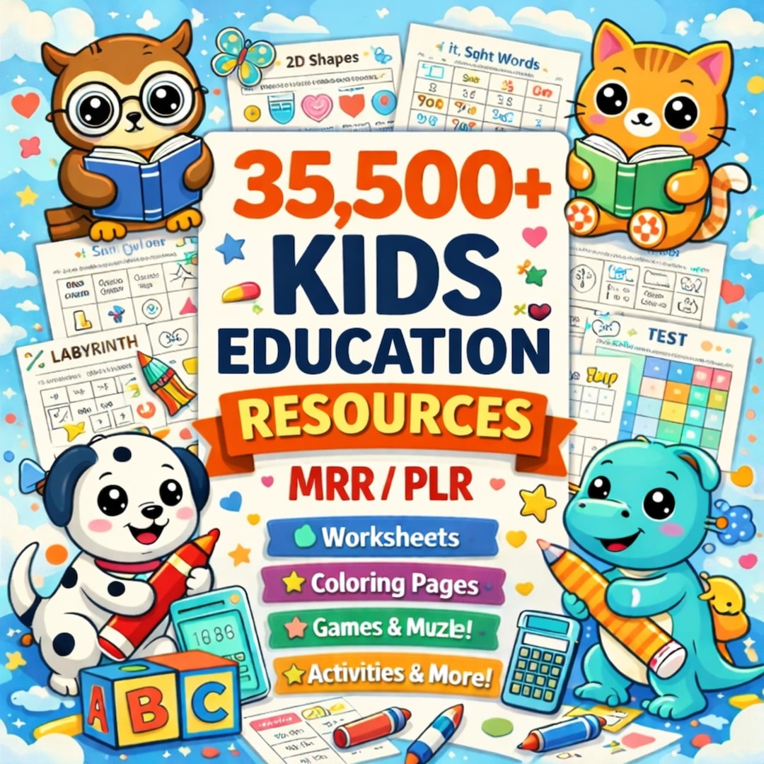 35500 Educational Kids Resources Bundle PLR MRR Resell Right, Kids ...