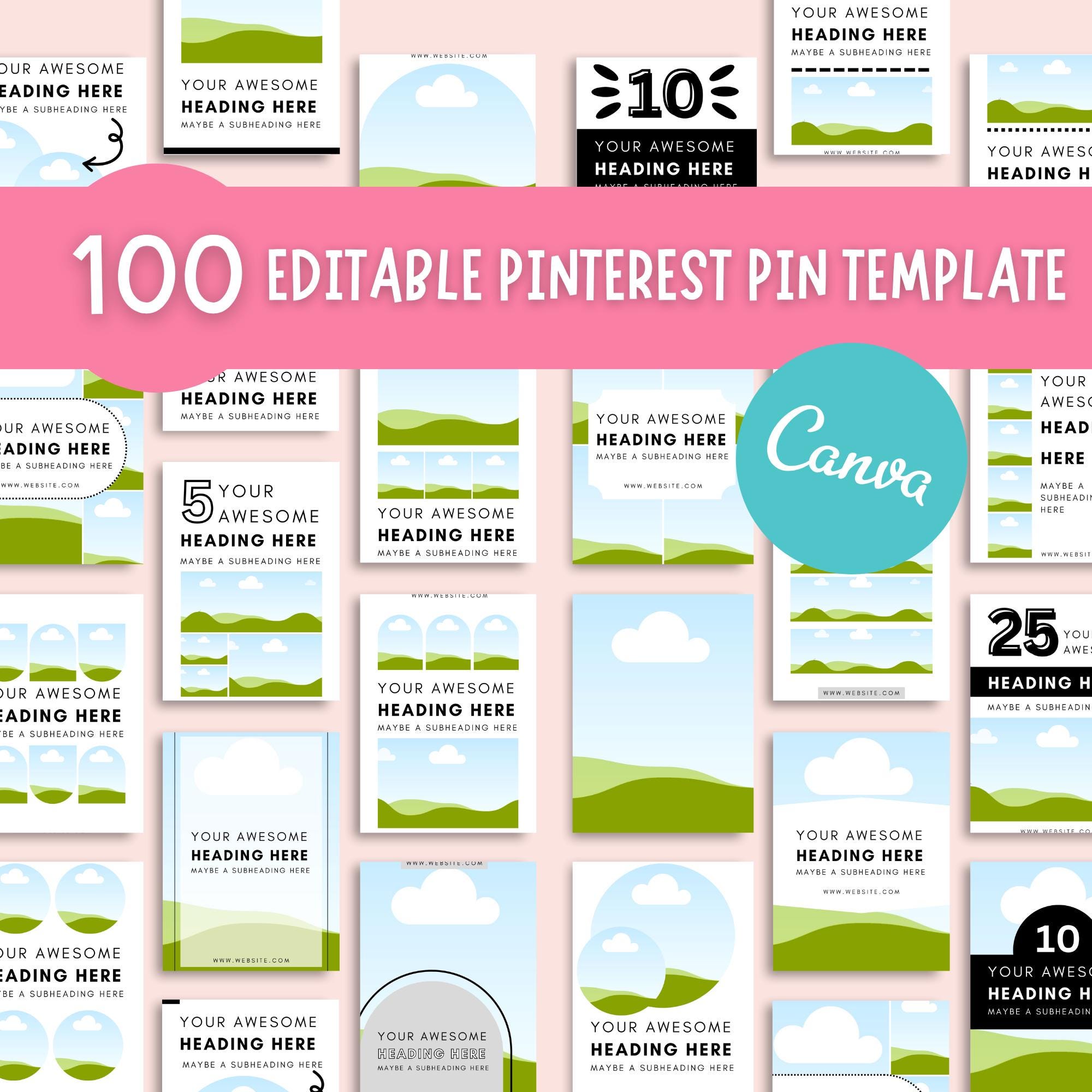 100 Pinterest Pin Editable Canva Template With PLR MRR Resell Rights ...