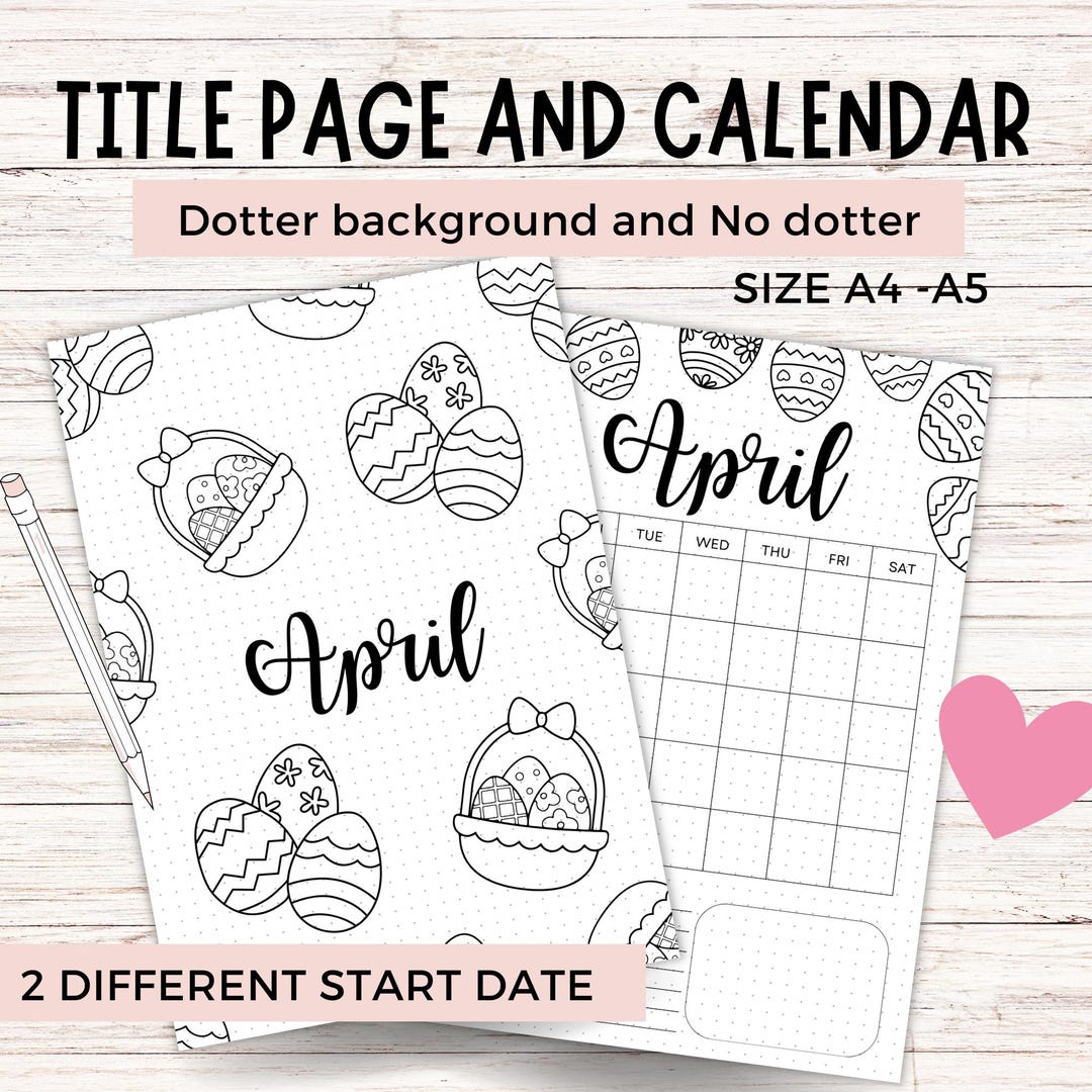 April Monthly Cover Page and Calendar, Printable April Title Page ...