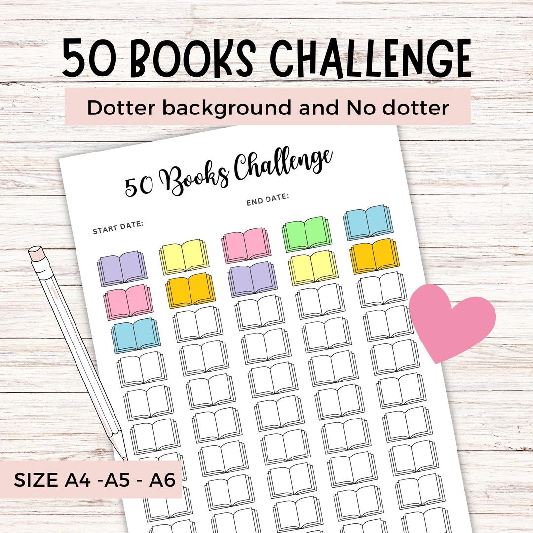 50 Books Challenge Printable, Book Read Tracker, Reading Goal Tracker ...
