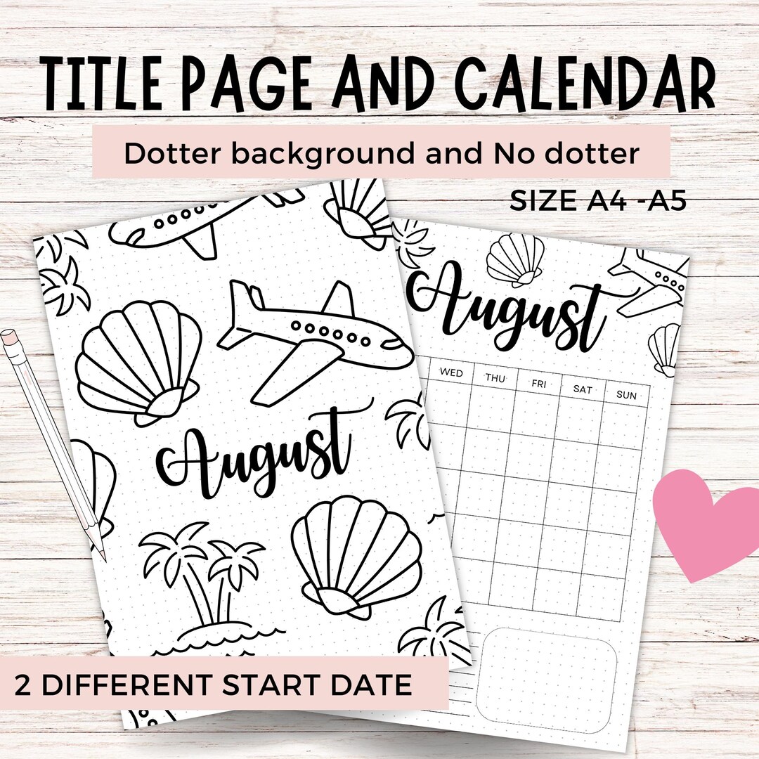 August Title Page - August Calendar - PRINTABLE Calendar - August ...