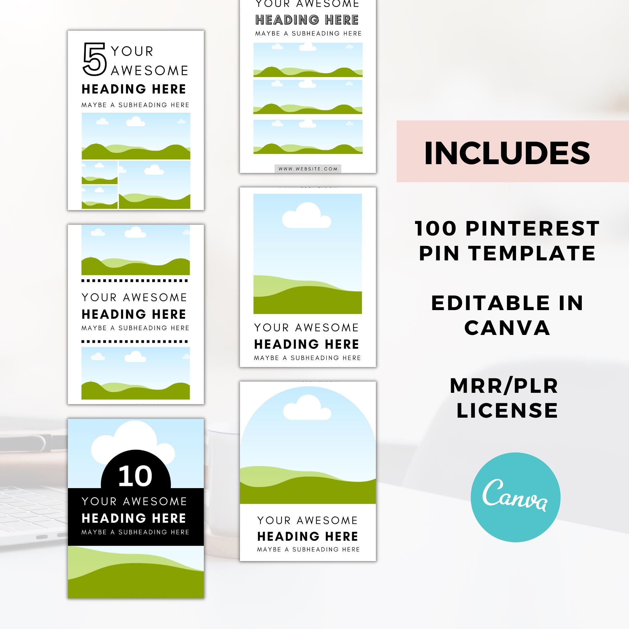 100 Pinterest Pin Editable Canva Template With PLR MRR Resell Rights ...
