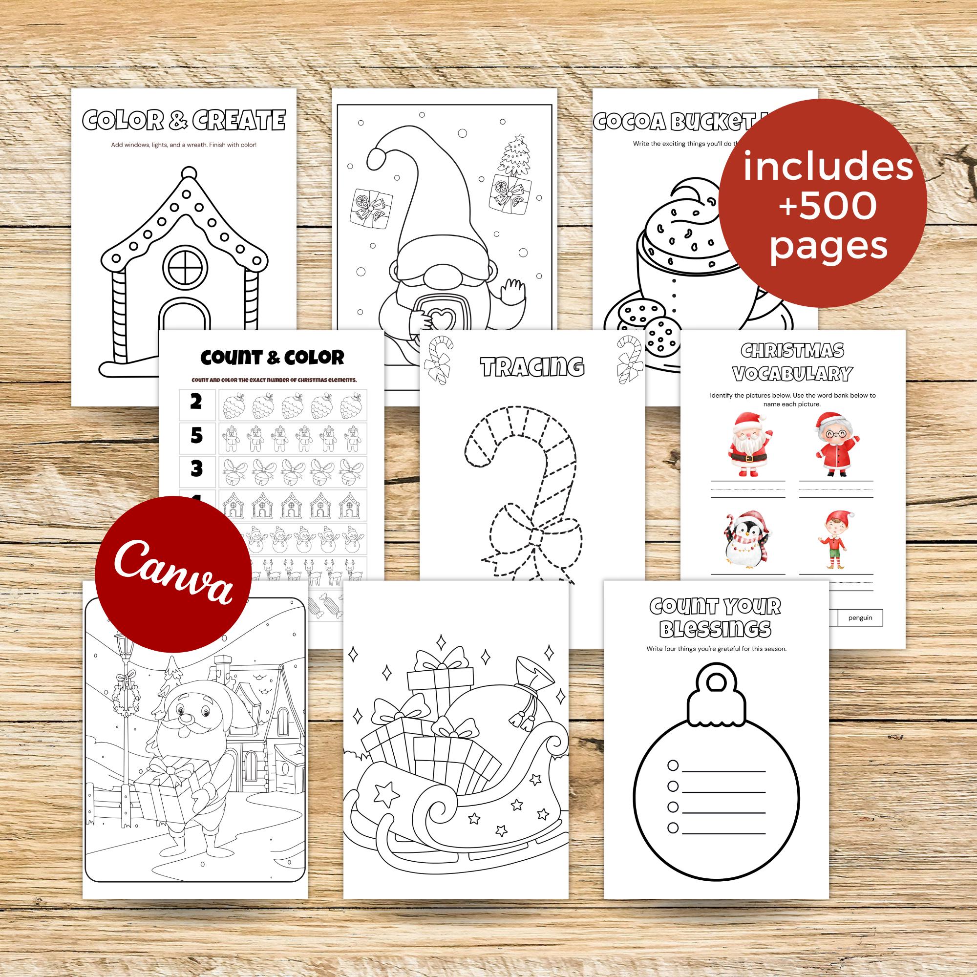 Kids Christmas Activity Bundle 500+ Printable Worksheets Canva Editable ...