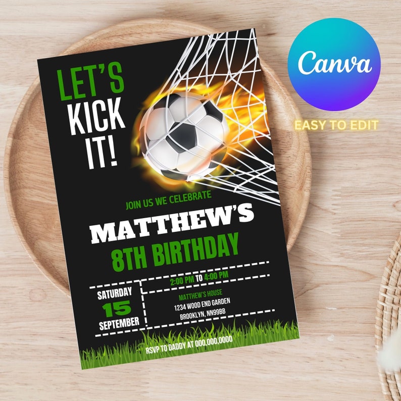 Editable Soccer Birthday Invitation Template, Printable Birthday Party ...