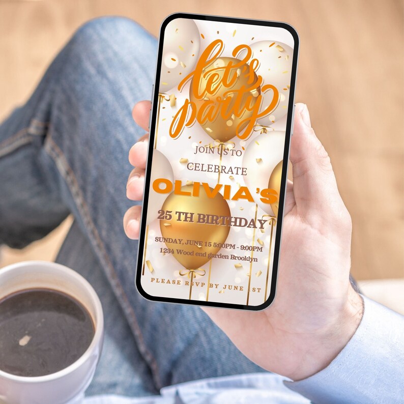 Editable Birthday Party Digital Invitation, Text Electronic White ...