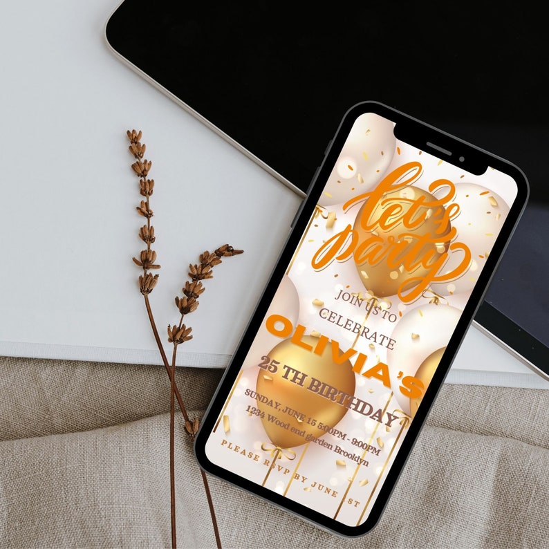 Editable Birthday Party Digital Invitation, Text Electronic White ...