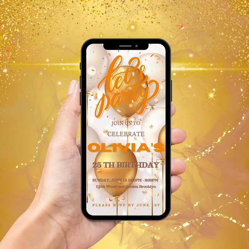 Editable Birthday Party Digital Invitation, Text Electronic White ...