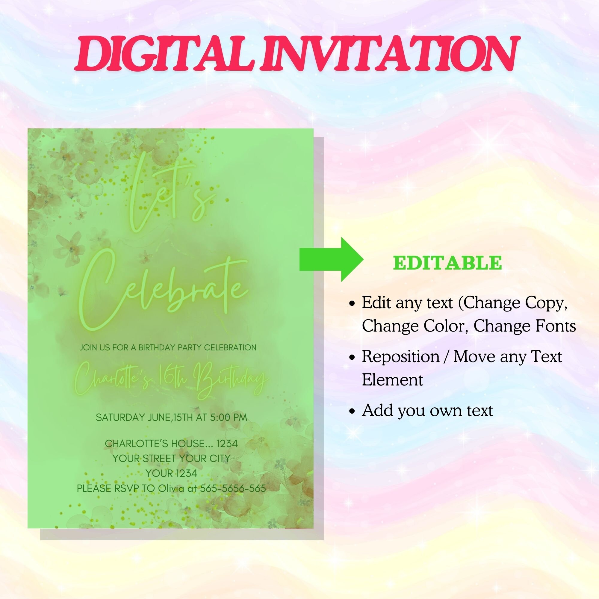 Blush Pink Let's Celebrate Invitation Template Editable Surprise ...