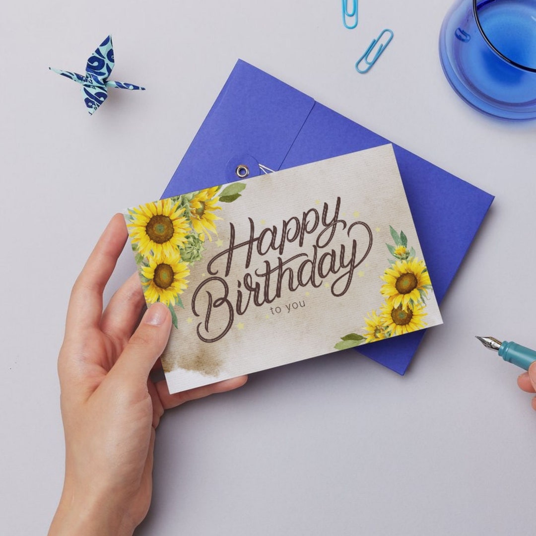 Happy Birthday Card DIGITAL Download Printable Birthday Card Sunflower ...