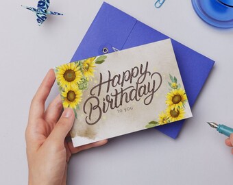 Birthday Card 5x7, Happy Birthday Greeting Card, Sunflower Birthday ...