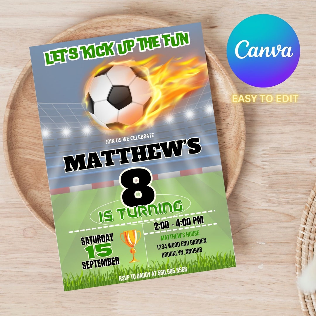 Editable Soccer Birthday Invitation Template, Soccer Birthday ...