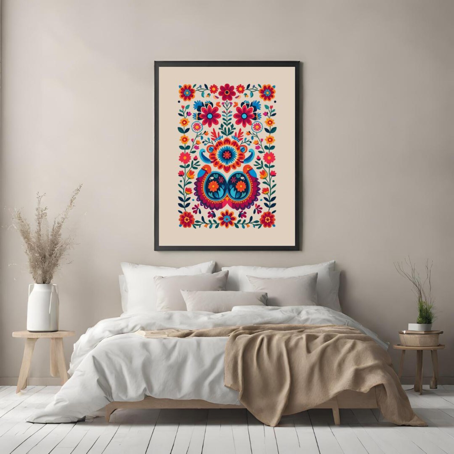 Colorful Otomi Print: Mexican Folk Art, Boho Home Decor - Etsy