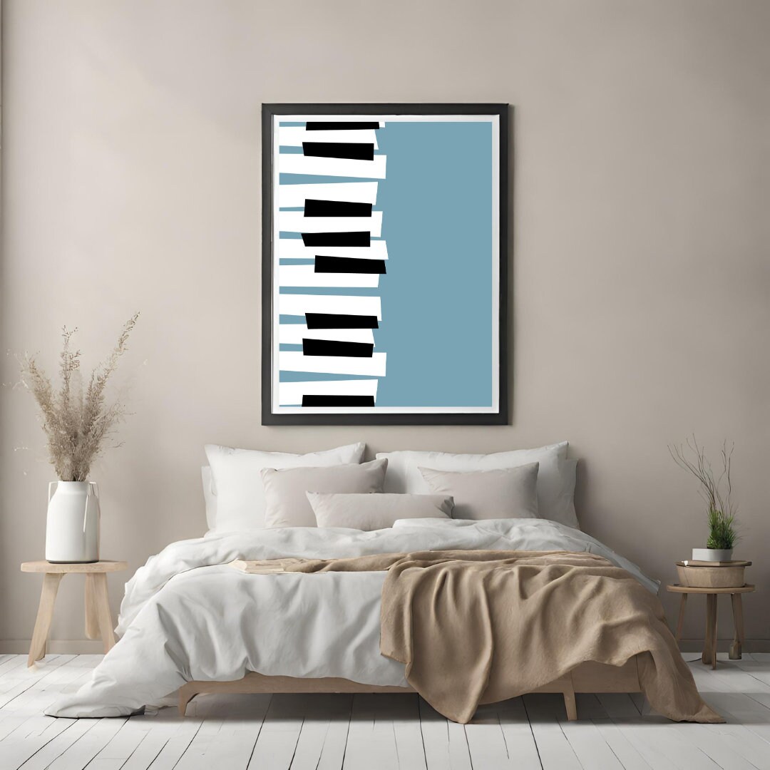 Mid Century Piano Print: Abstract Blue Piano Keys Art Poster - Etsy