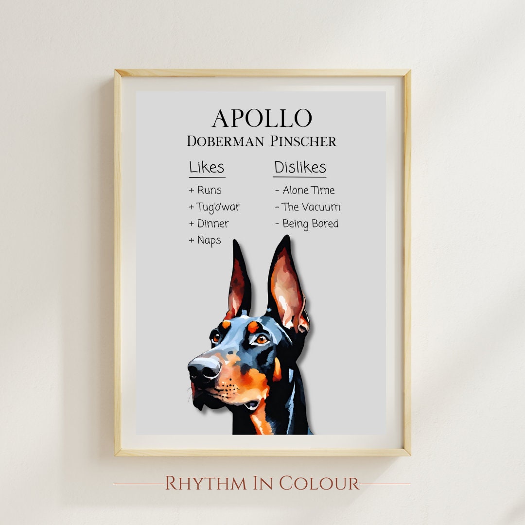 Doberman Personalised Print Customizable Dog Poster Doberman Pinscher ...