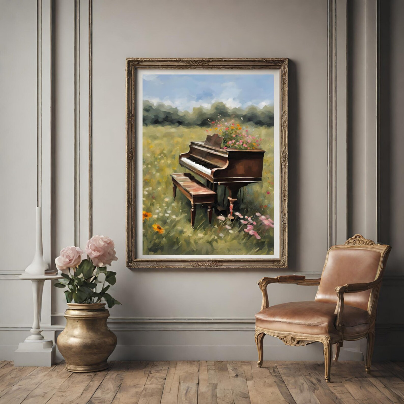 Piano Oil Painting Print Wildflower Oil Painting Poster Gift for ...