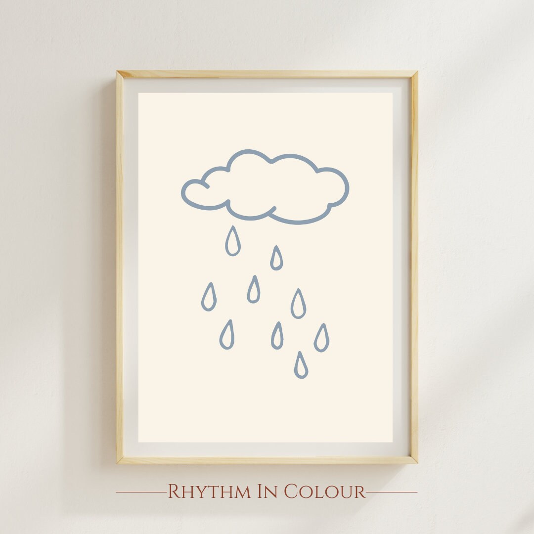 Blue Rain Cloud Line Art Print: Neutral Nursery Decor - Etsy