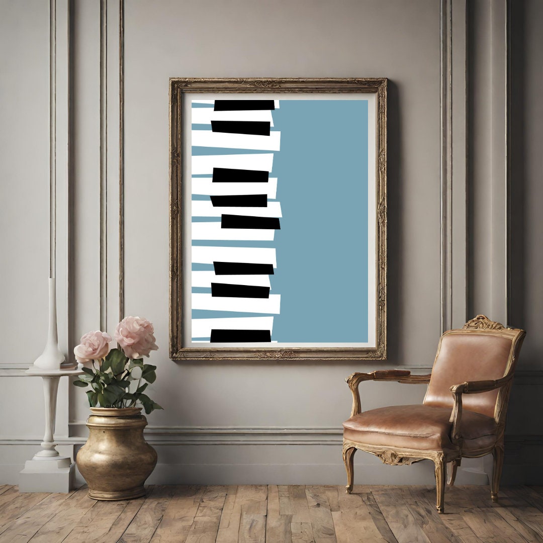 Mid Century Piano Print: Abstract Blue Piano Keys Art Poster - Etsy