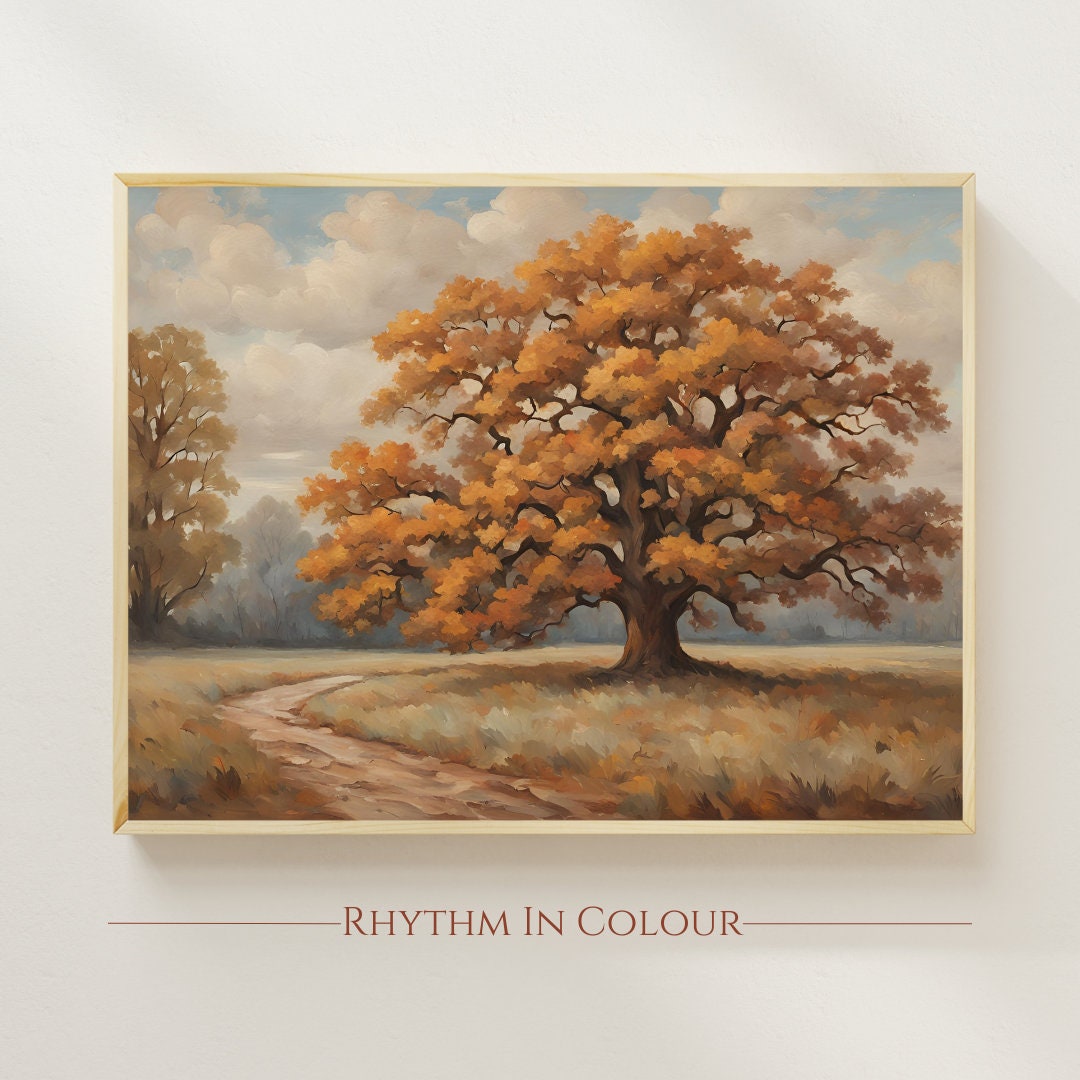 Rustic Autumn Tree Art Print: Vintage Landscape Painting - Etsy