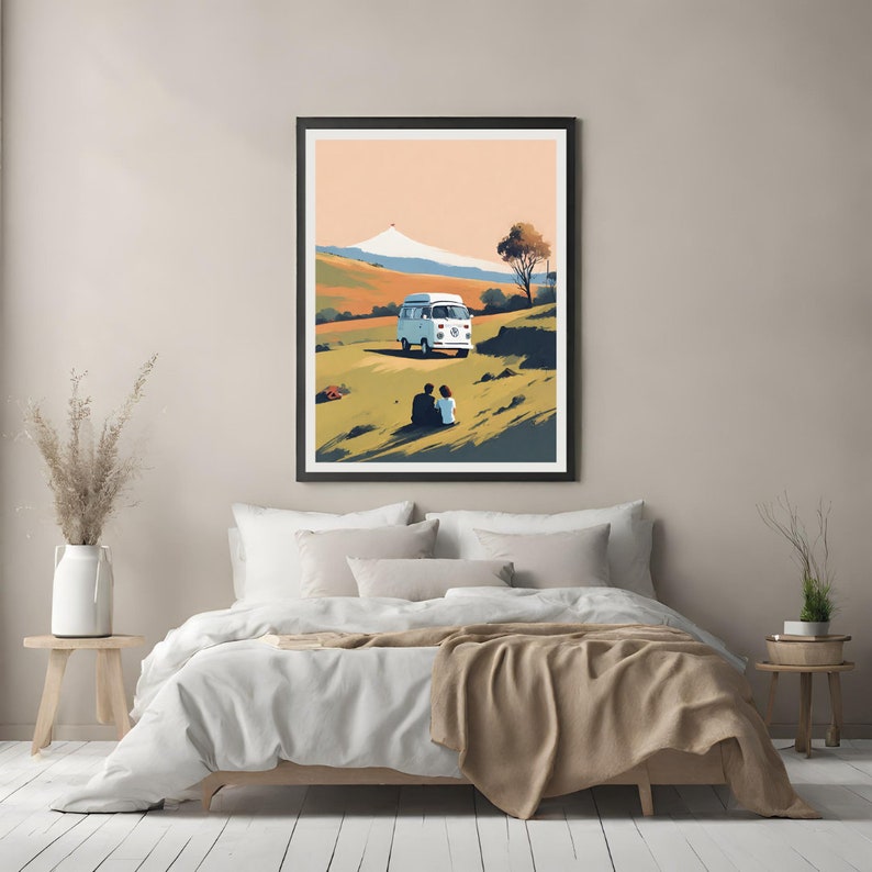 Van Life Couple Print: Minimalist Campervan, Mountain Landscape - Etsy UK