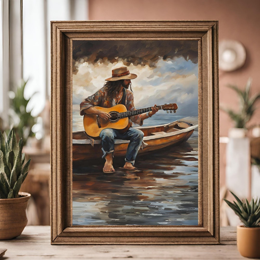 Guitar Oil Painting Boho Guitar Print Gift for Guitarist Gift for ...
